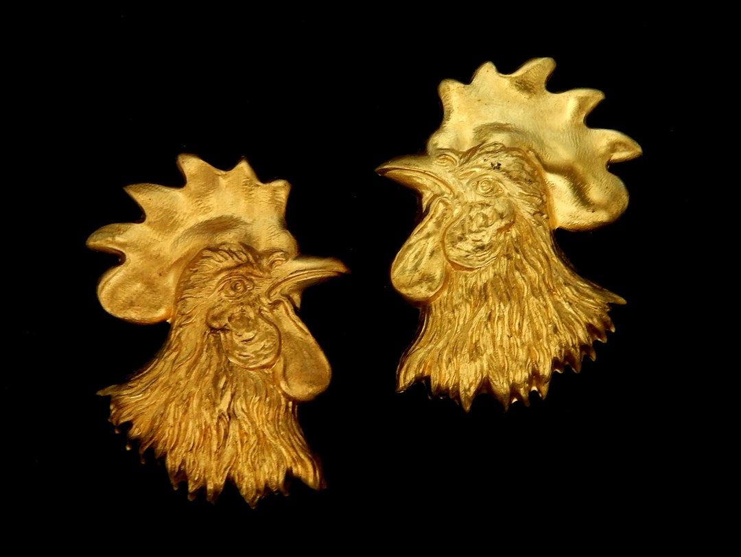Vintage Raw Brass Designs / Roosters / Mirror Image Pairs / Two Sizes ...