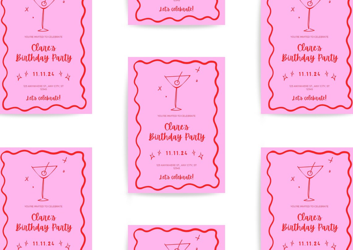 Pink & Red Birthday Party Editable Digital Download Template - Etsy