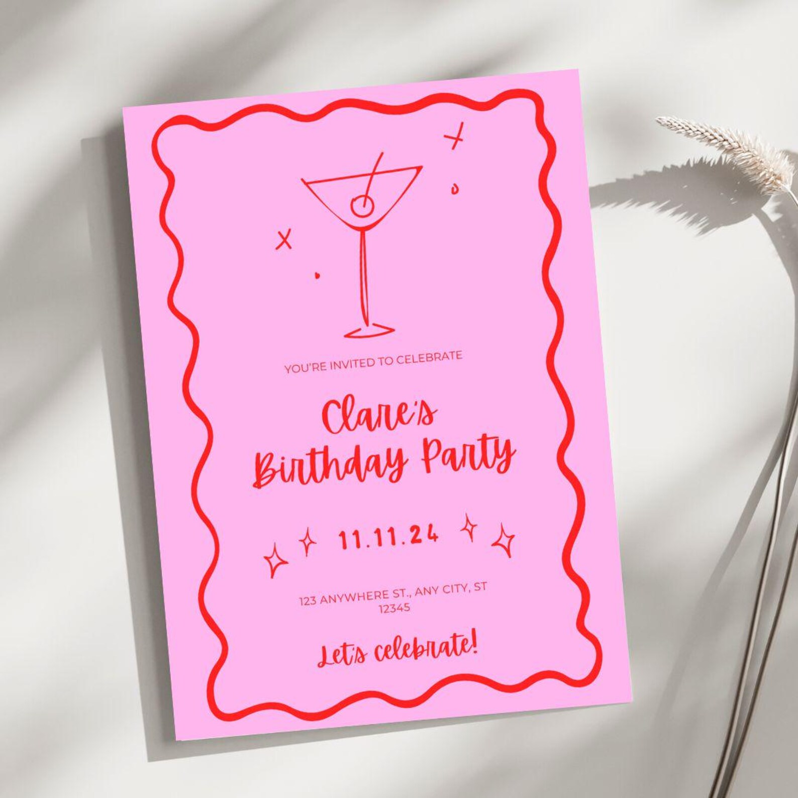 Pink & Red Birthday Party Editable Digital Download Template - Etsy