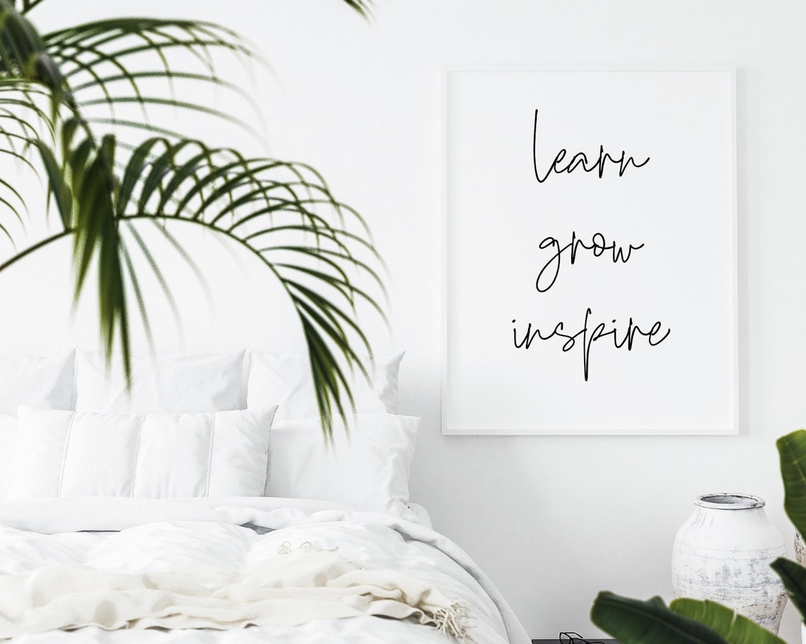 Learn Grow Inspire Quote Printable Wall Art Minimalist | Etsy