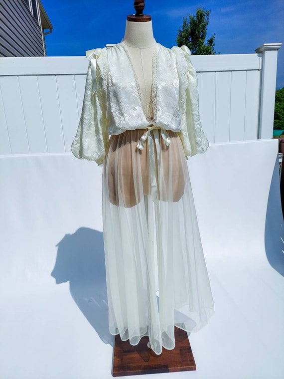 Sheer Frilly Peignoir Floral, Beige Satin and Sheer … - Gem