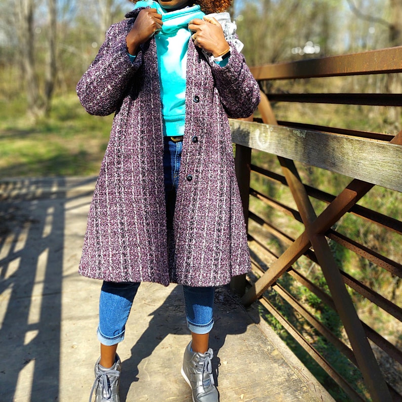 Plaid Purple Vintage Wool Coat / Knee Length Tweed Overcoat / Wool ...