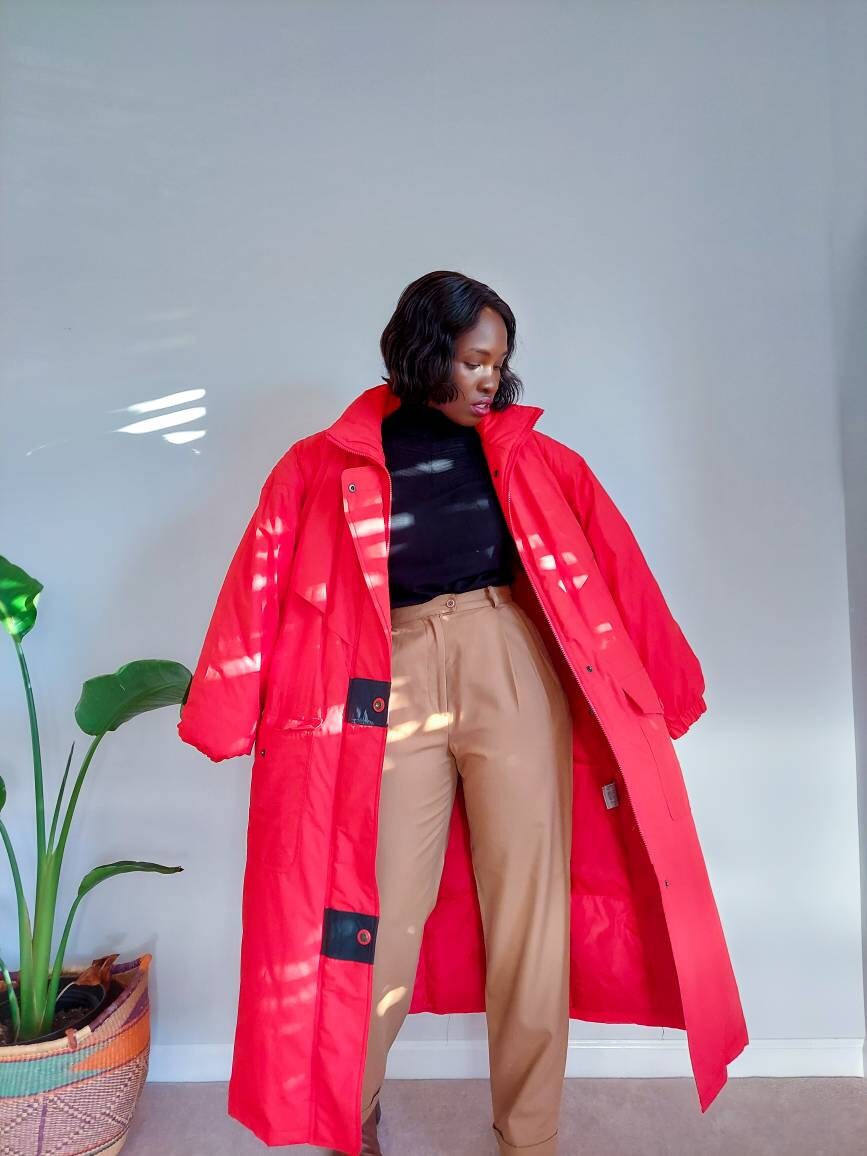 Red Full Length Puffer Jacket . 90s Red Winter Ski Jacket. Women Puffer ...