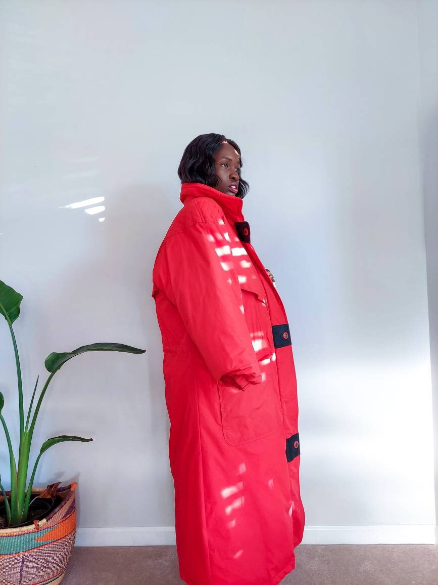 Red Full Length Puffer Jacket . 90s Red Winter Ski Jacket. Women Puffer ...