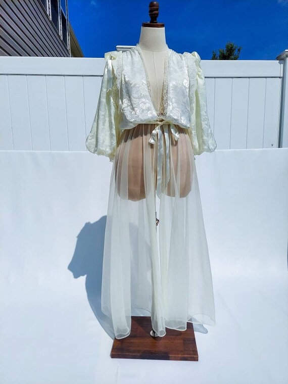 Sheer Frilly Peignoir Floral, Beige Satin and Sheer … - Gem
