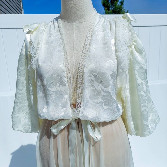 Sheer Frilly Peignoir Floral, Beige Satin and Sheer … - Gem
