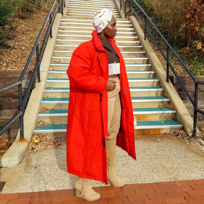 Red Full Length Puffer Jacket / 90s Red Winter Jacket / Red - Etsy