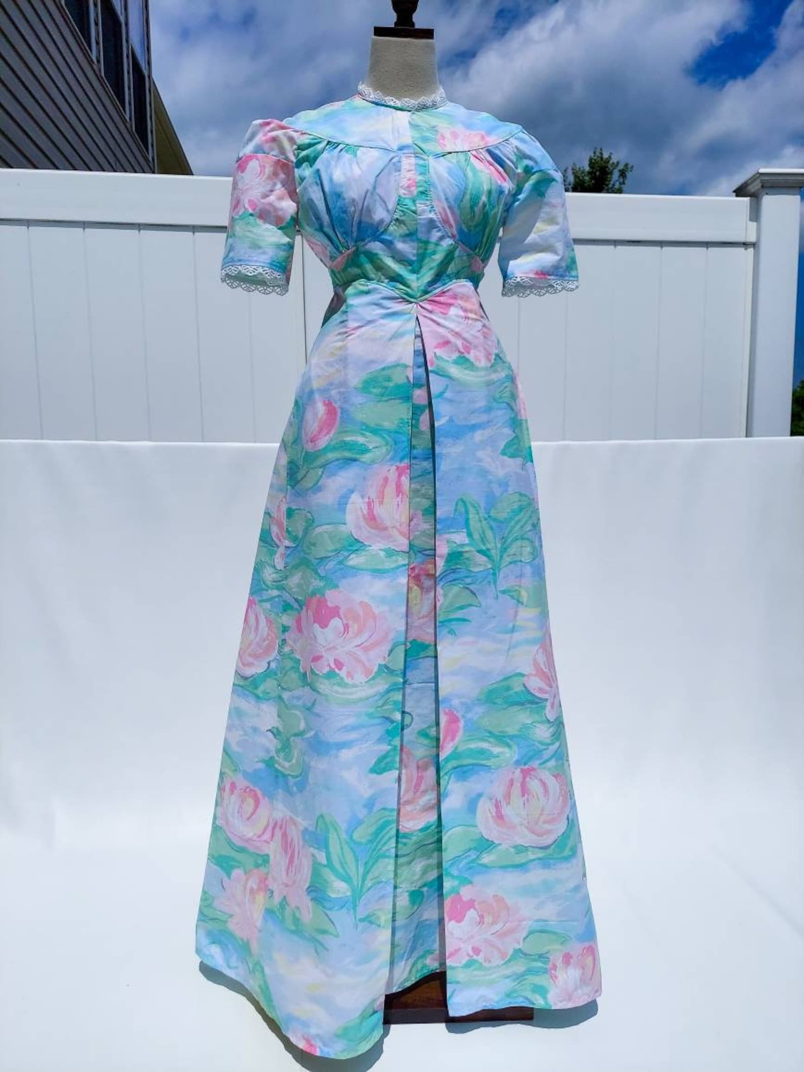 Monet Museum Maxi Pastel Floral Dress / Romantic Vintage Inspired Maxi ...