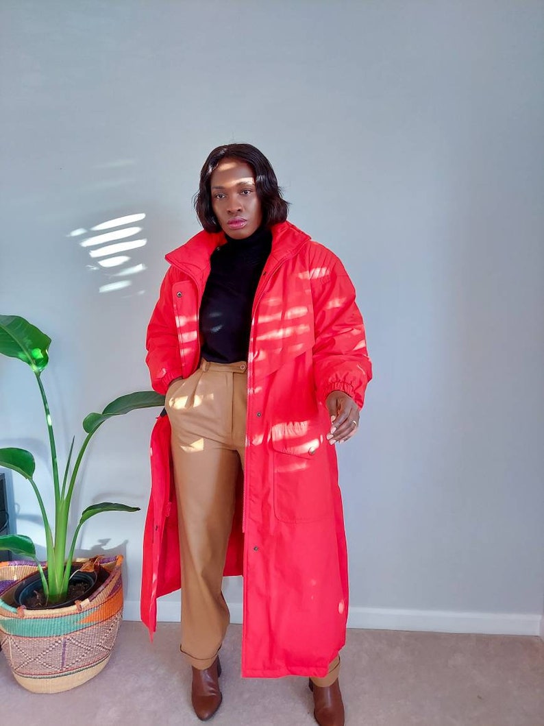 Red Full Length Puffer Jacket . 90s Red Winter Ski Jacket. Women Puffer ...