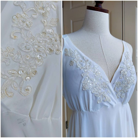 Vintage Sheer Chiffon Maxi Nightgown Sequin Beaded Bridal Etsy