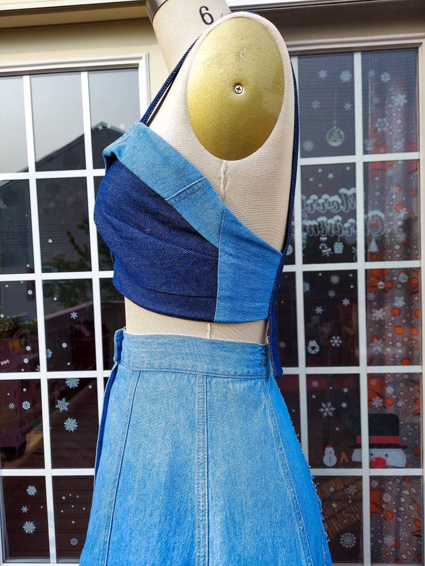 DENIM BUSTIER Vintage Style Bra Top Set. Denim Bralette and Skirt ...