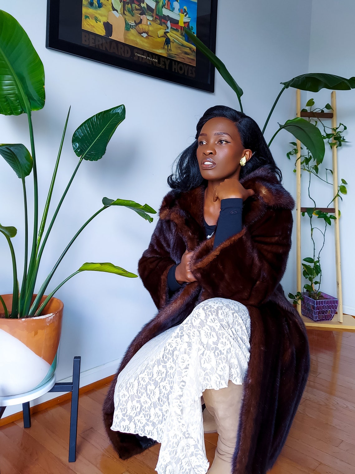 Brown Vintage Fur Coat. Luminous Luxurious Fur Coat. Long 1970s Winter ...