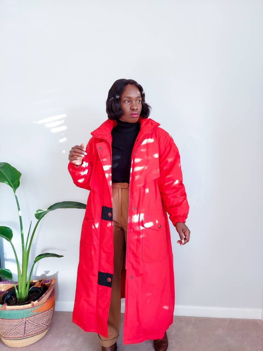 Red Full Length Puffer Jacket . 90s Red Winter Ski Jacket. Women Puffer ...