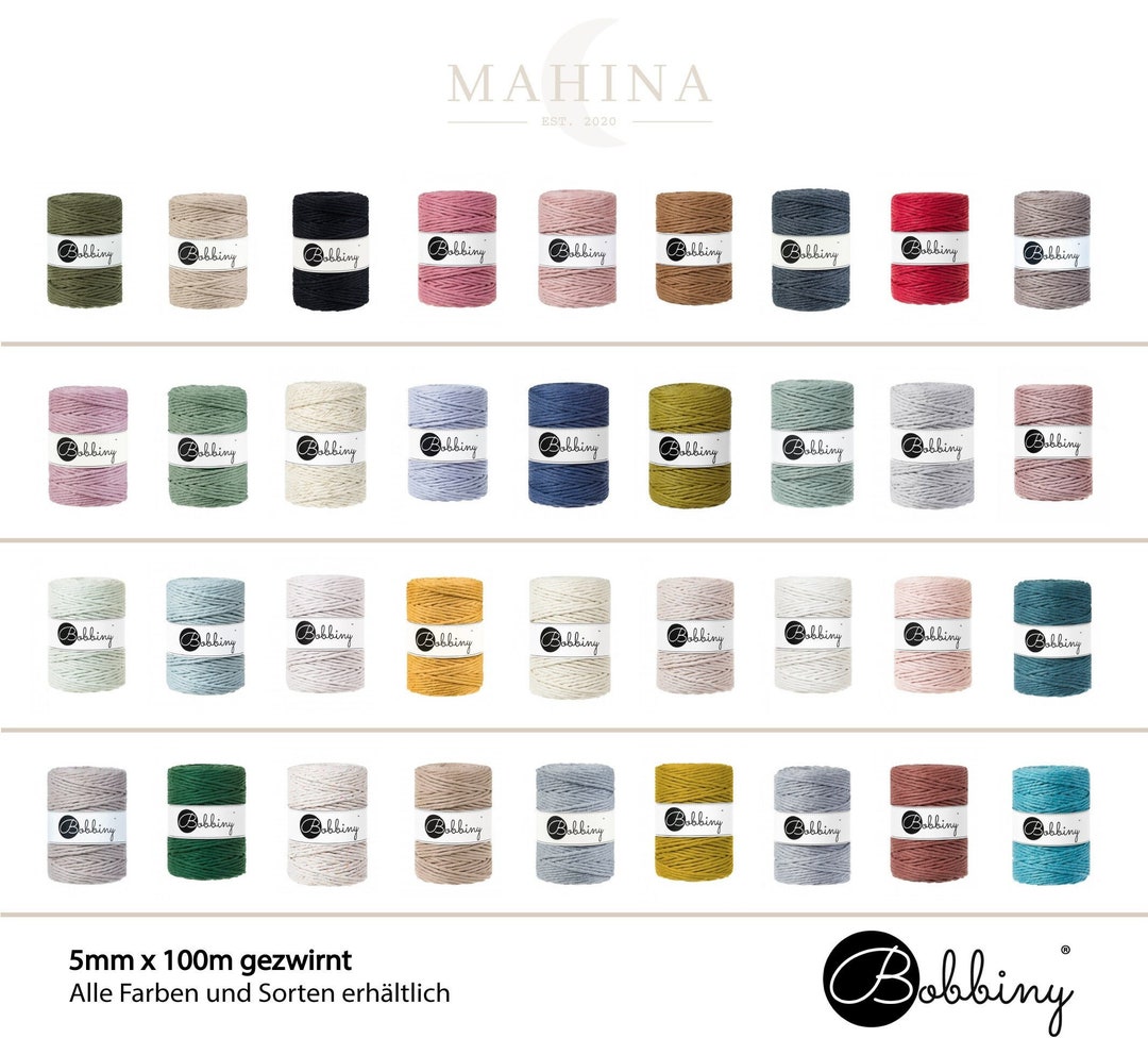 Bobbiny Macramé Yarn 5mm Twisted 100m in Different Colors Cotton Yarn ...