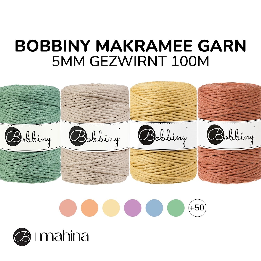 Bobbiny Macramé Yarn 5mm Twisted 100m in Different Colors | Cotton Yarn ...