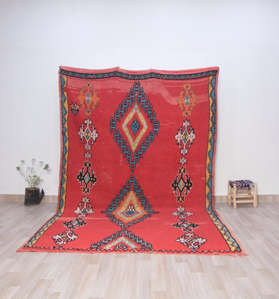Large Red and Blue Rug for Living Room-boujaad Home Furniture-vintage ...