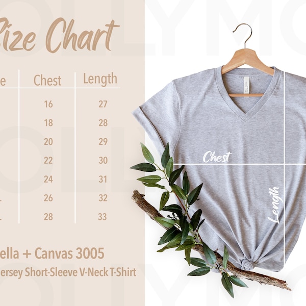 V Neck Size Chart - Etsy