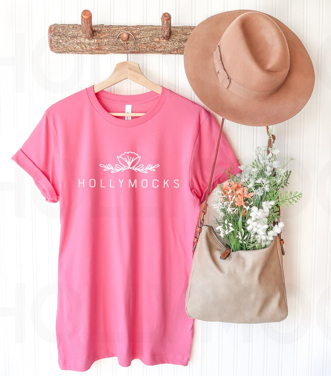 Bella Canvas 3001 Mockup: Charity Pink Shirt, Spring Scene (digital ...