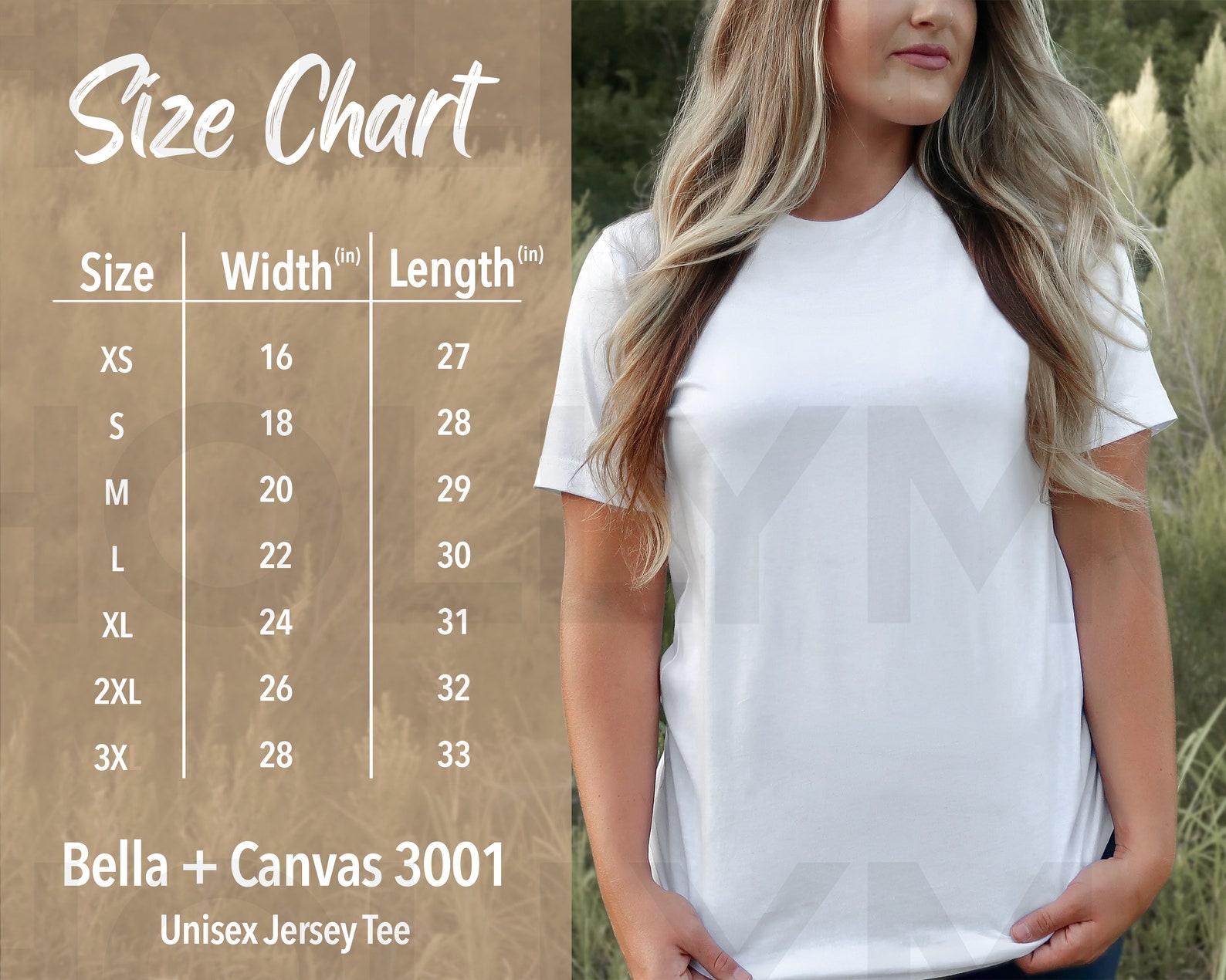Bella Canvas 3001 Size Chart Bella Canvas 3001 Model Mockup | Etsy