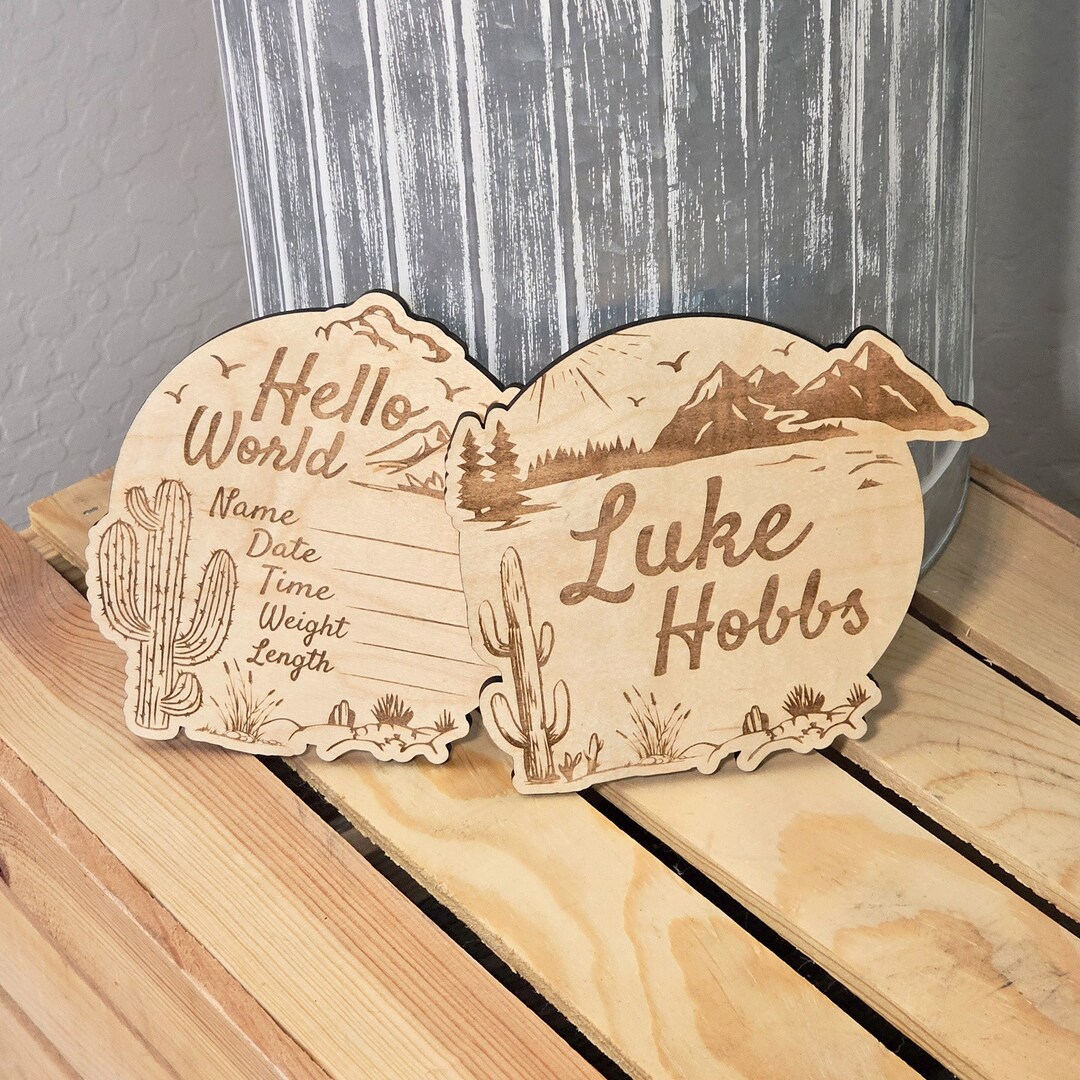 Desert Hello World & Name Disc | Cactus | Baby Newborn | Mountain ...