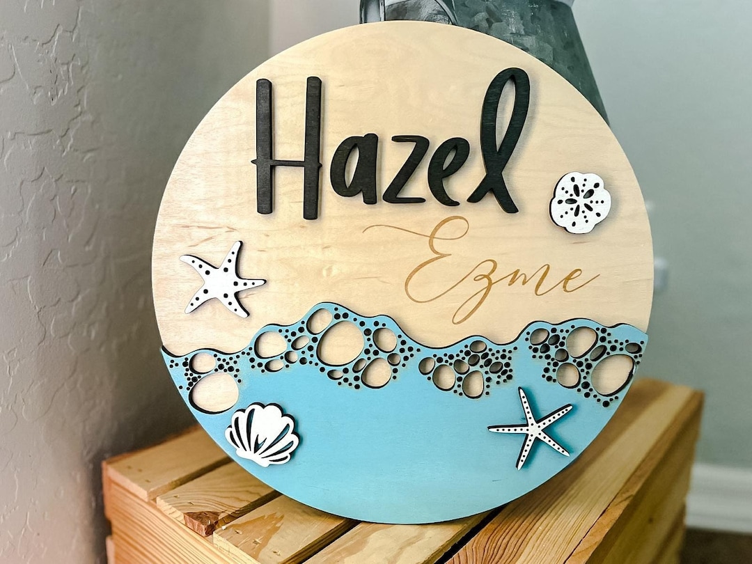 Personalized Ocean Wave Baby Name Sign | Beach Nursery Decor - Etsy