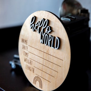 Hello World | Birth Info | Newborn Announcement | Rainbow | Engraved ...