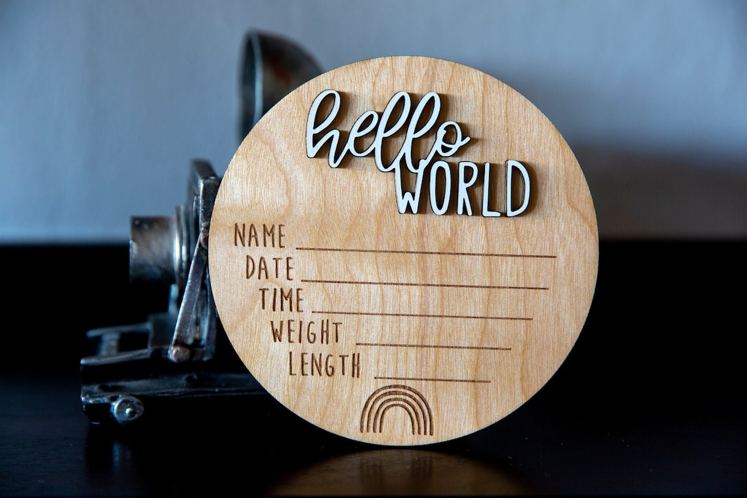 Hello World | Birth Info | Newborn Announcement | Rainbow | Engraved ...