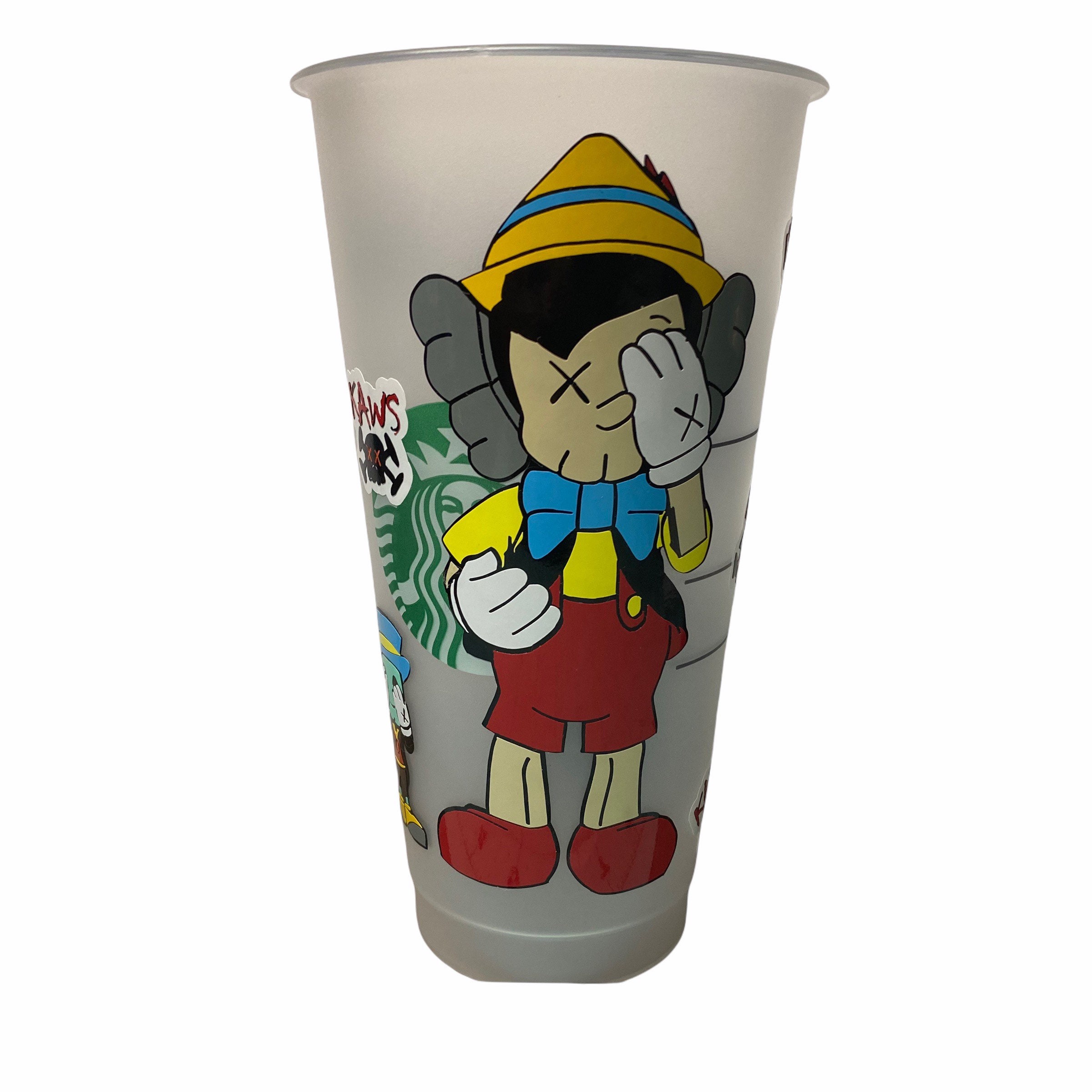 Custom Starbucks Venti Cold Cup 24 Oz Kaws Snoopy Pinocchio Jiminy ...