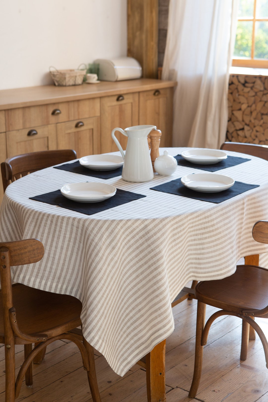 Striped Linen Tablecloth. Round, Square, Rectangular Dining. Pure Table ...