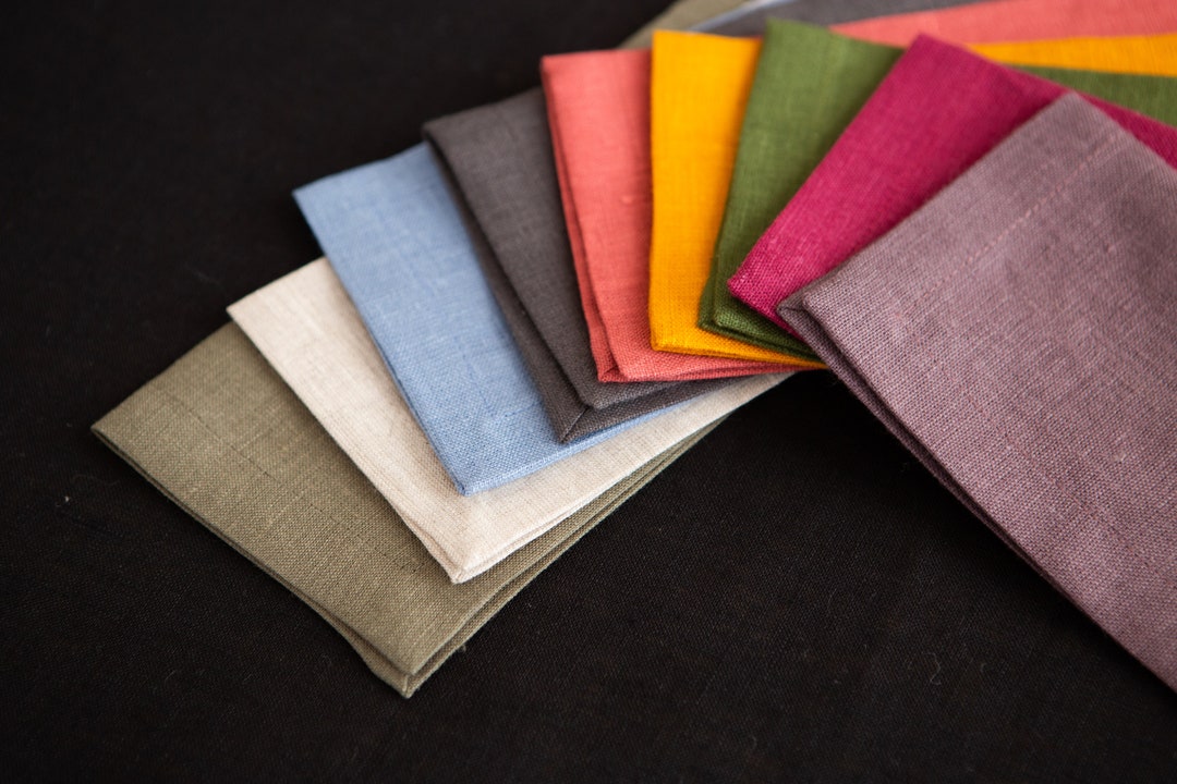 Varicolored Organic Linen Napkins. Natural Dinning. Red Wine Green Grey ...