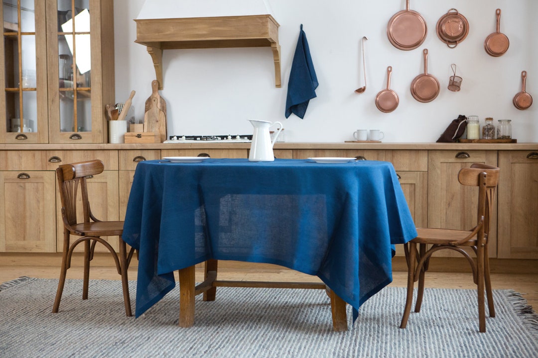 Blue Organic Linen Tablecloth. Round, Square, Rectangular Linen Dinning ...