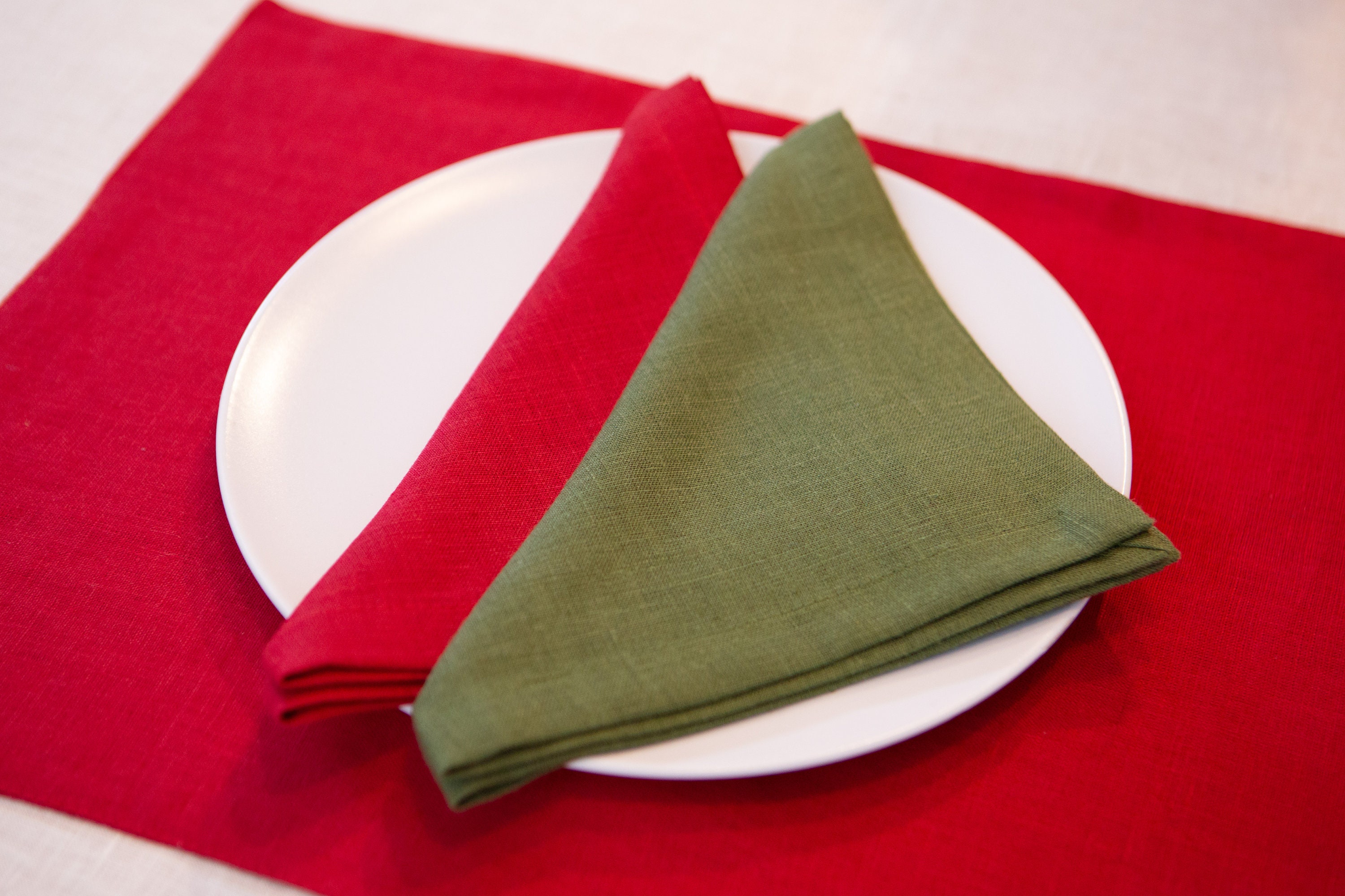 Red Organic Linen Napkins: Reusable Holiday Dining Cloth, Holiday Gift ...