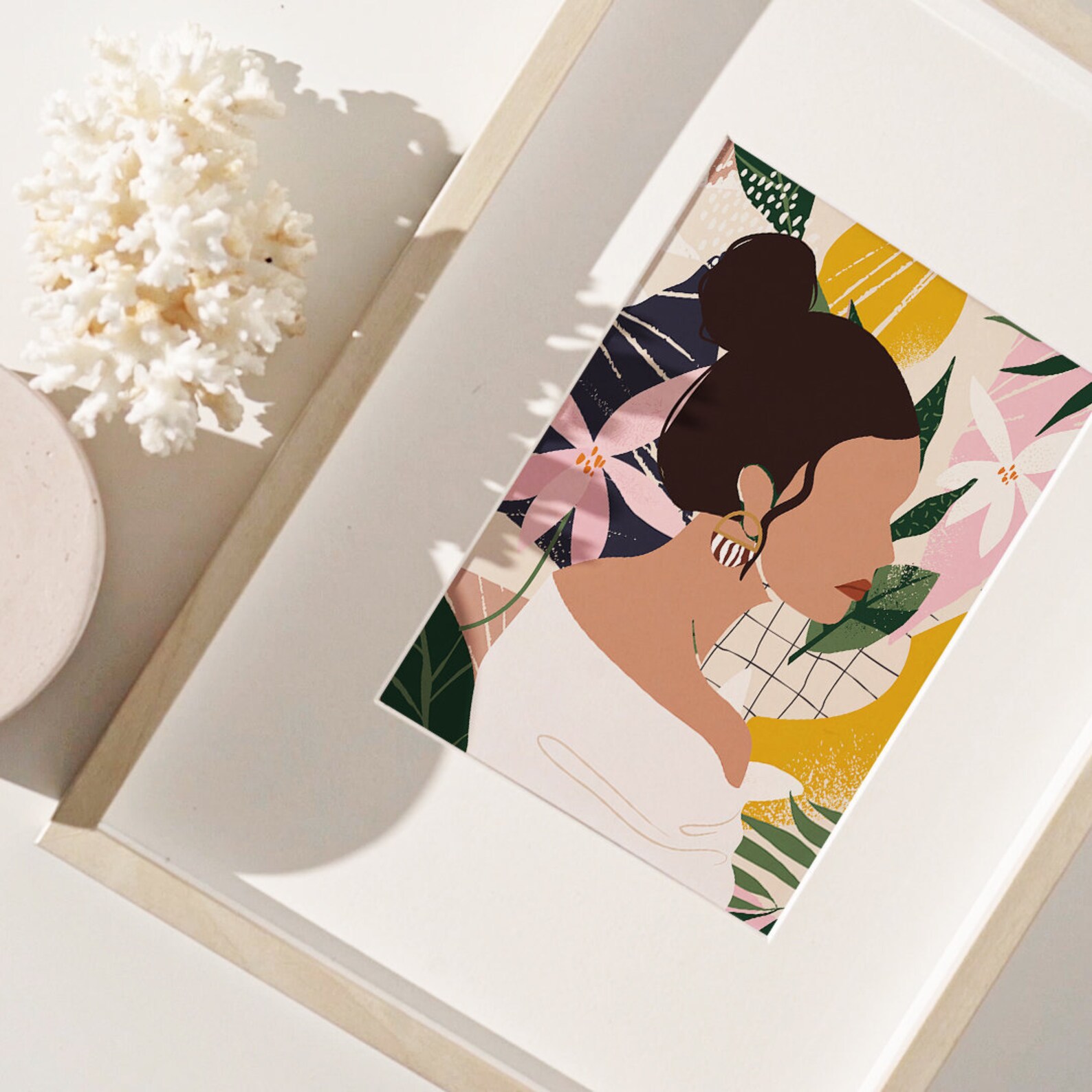 Boho Modern Eclectic Girl With Plants and Flowers Art Print - Etsy