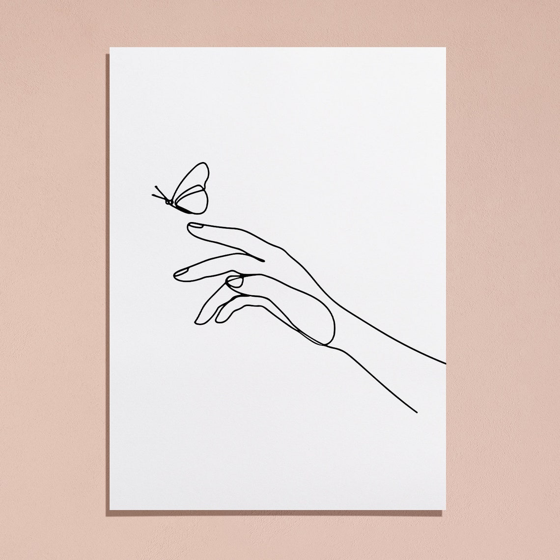 One Line Hand With Butterfly Art Print Single Line Drawing | Etsy