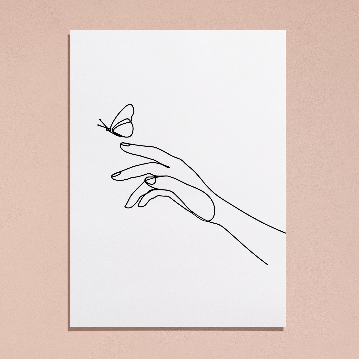One Line Hand With Butterfly Art Print Single Line Drawing | Etsy