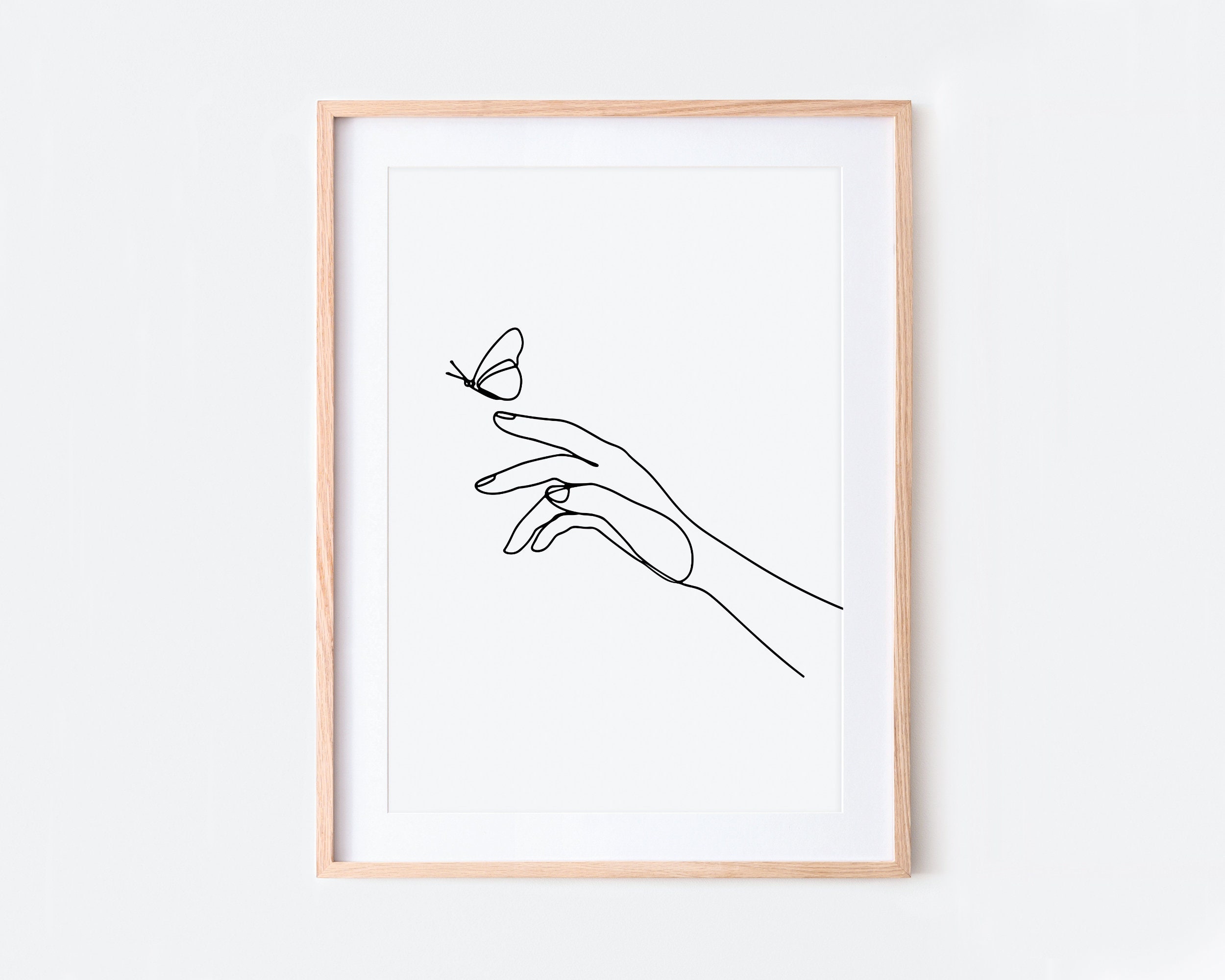 One Line Hand With Butterfly Art Print Single Line Drawing | Etsy