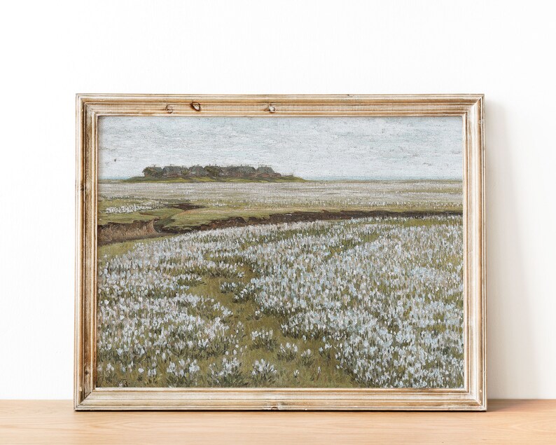Rustic Vintage Flower Field Art Print, Vintage Oil Painting, Neutral ...