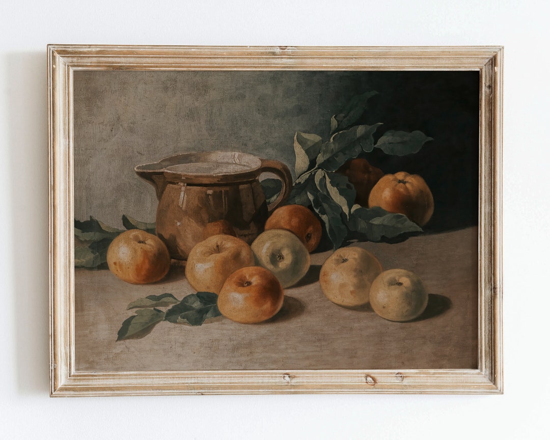 European Vintage Apples Still Life Wall Art Print, Rustic Dark Moody ...