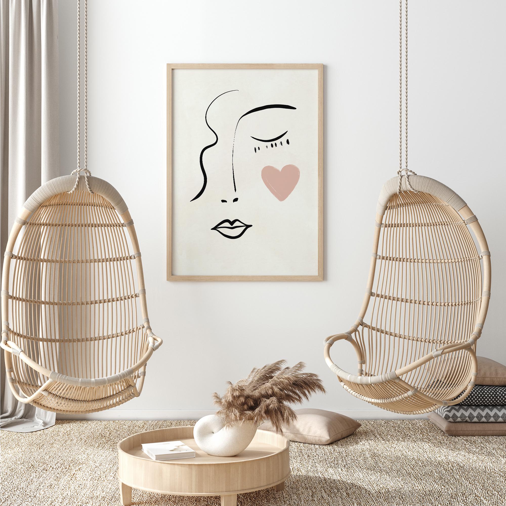 One Line Modern Girl Silhouette Line Art Print | Single Line Face Heart ...