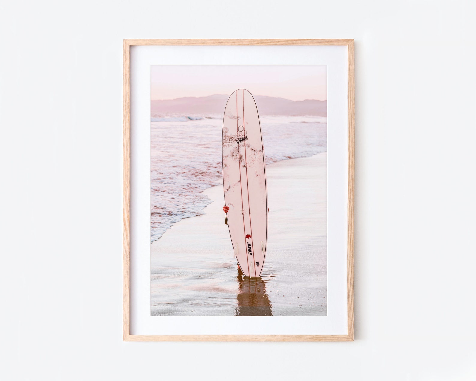 Surfboard on Pink Beach Ocean Waves Summer Art Print Nature - Etsy