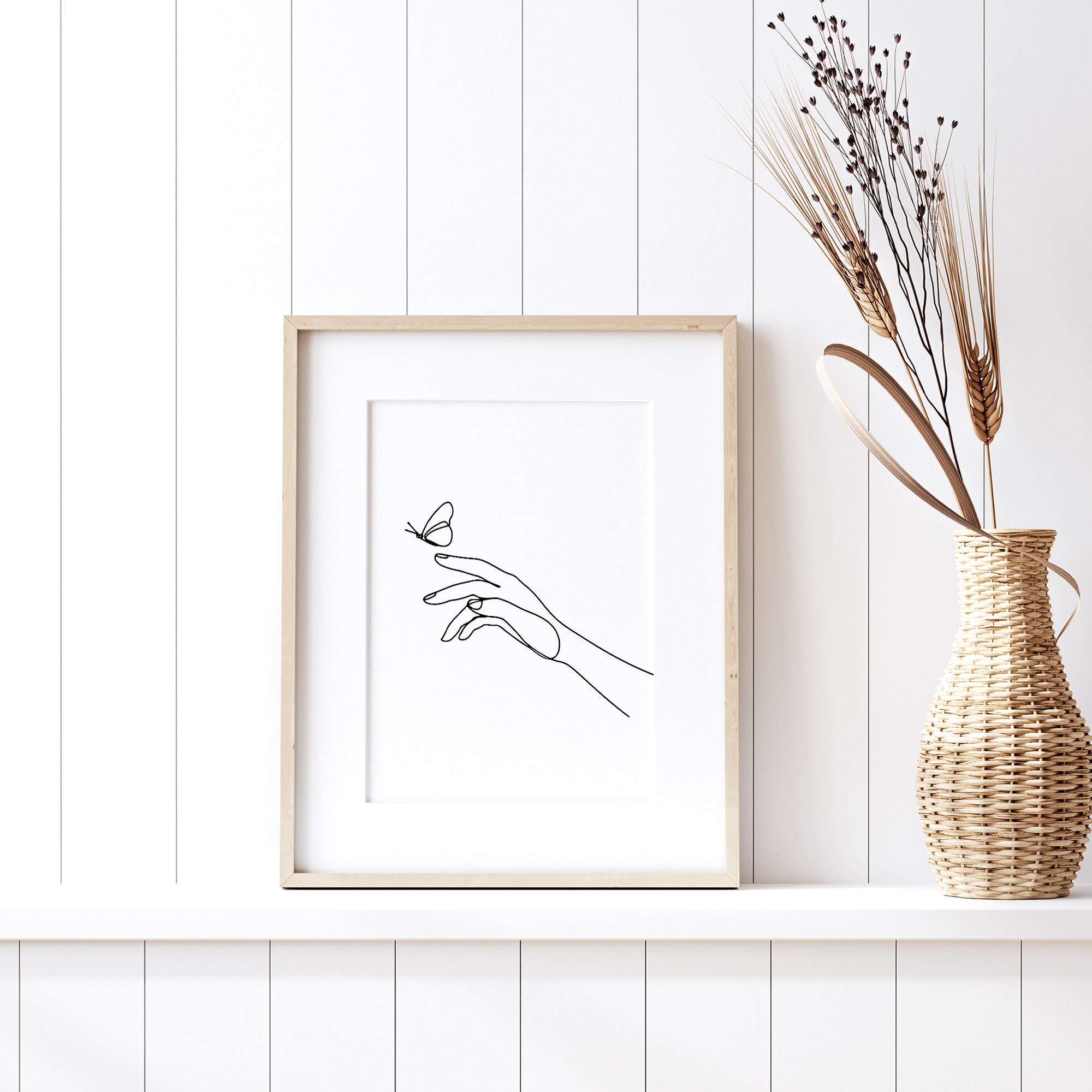 One Line Hand With Butterfly Art Print Single Line Drawing | Etsy