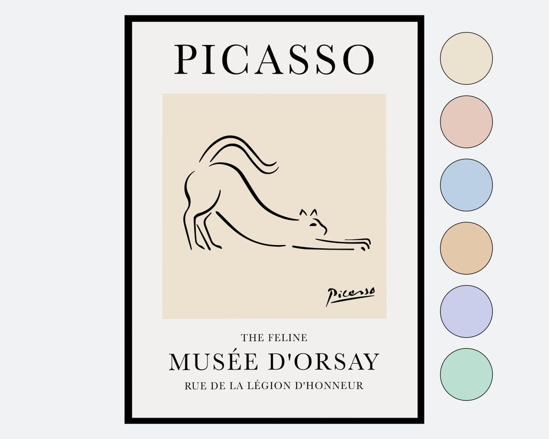 Pablo Picasso Feline Sketch Cat Line Drawing Art Print | Esquisse D'un ...