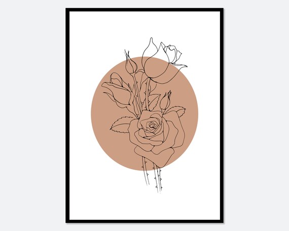 One Line Botanical Rose Line Art Print Flowers Line Art - Etsy