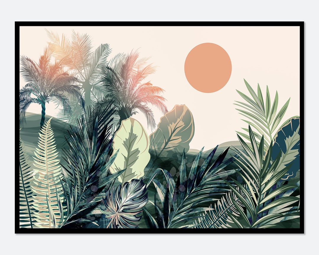 Jungle Palm Trees Art Print | Jungle Art Print, Palm Leaf Plant ...