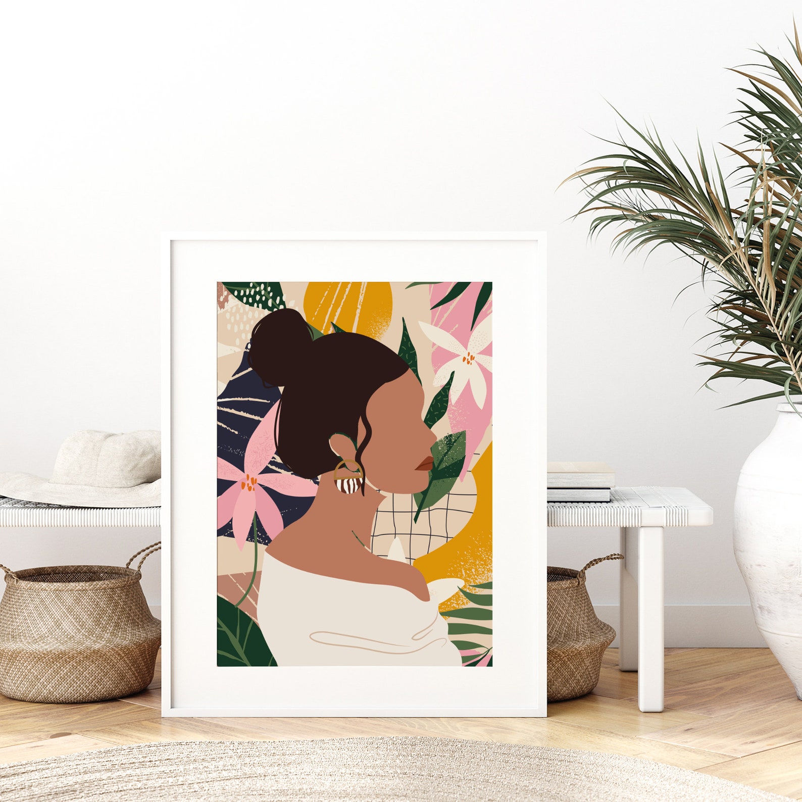 Boho Modern Eclectic Girl With Plants and Flowers Art Print - Etsy