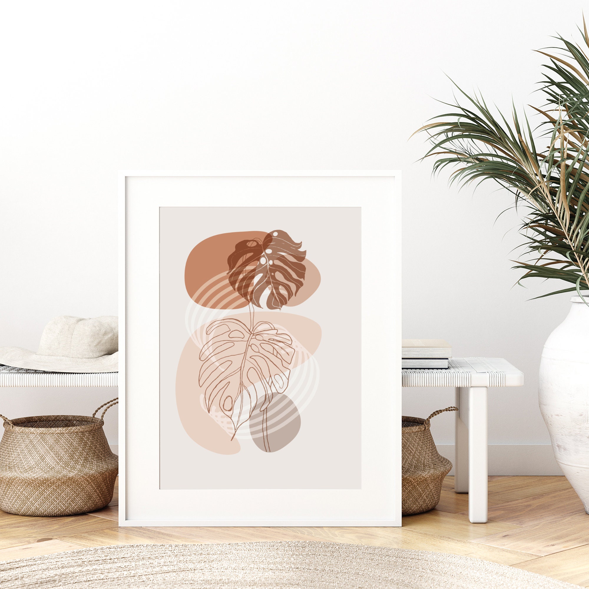 Modern Abstract Monstera Boho Leaves Art Print | Abstract Botanical Art ...