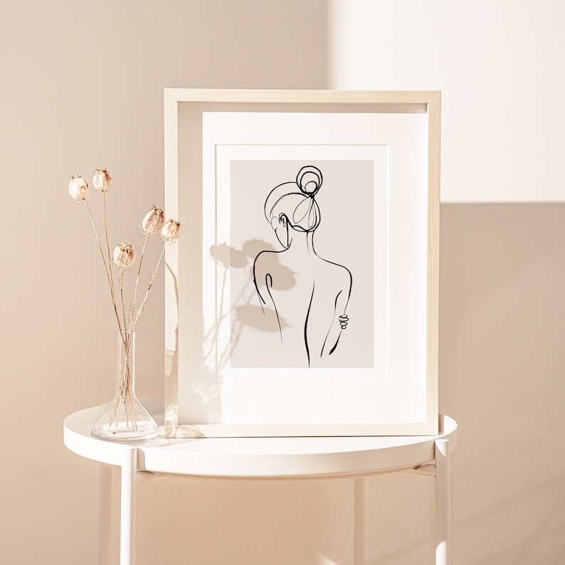 One Line Modern Girl Silhouette Line Art Print | Single Line Figure ...