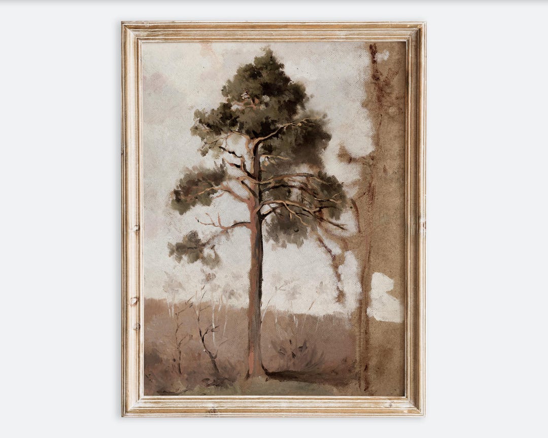 Vintage European Pine Trees Rustic Oil Painting Wall Art Print, Autumn ...