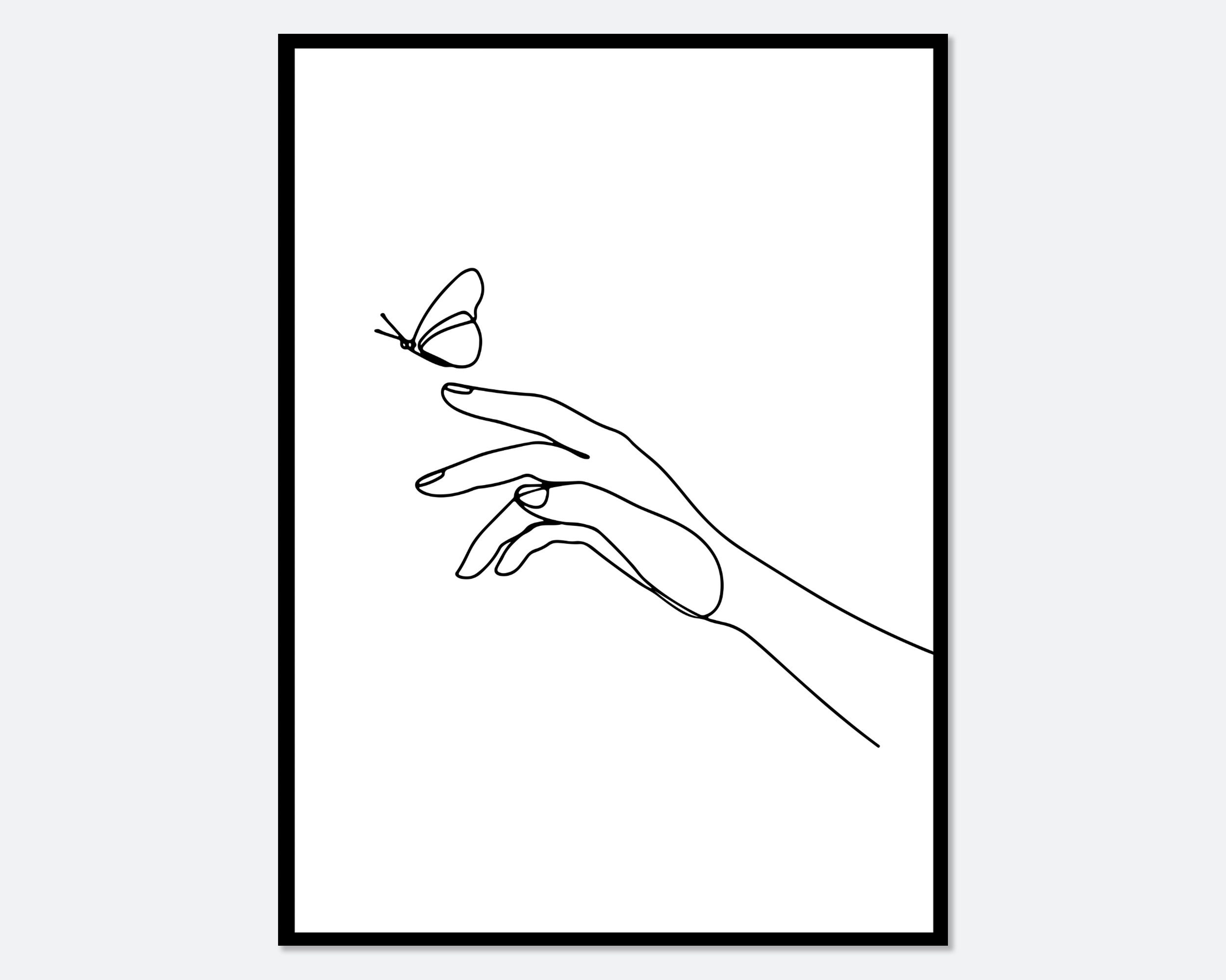One Line Hand With Butterfly Art Print Single Line Drawing | Etsy