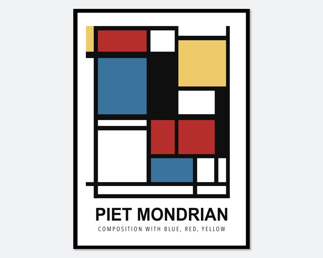 Piet Mondrian Remastered Composition Blue Red Yellow Abstract Wall Art ...